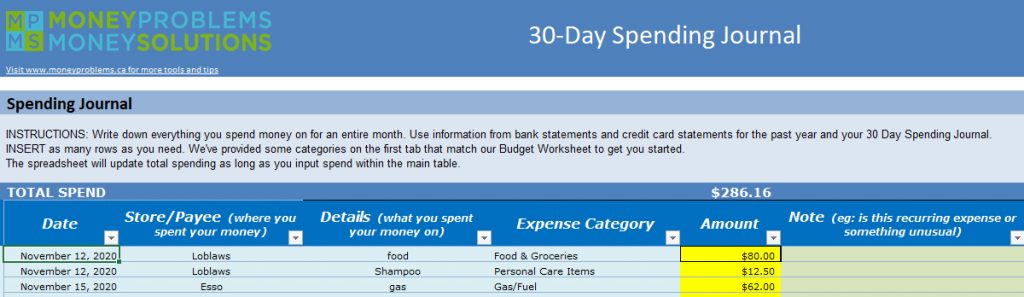 Start Your Budget With a 30-Day Spending Journal - Money Problems Money ...